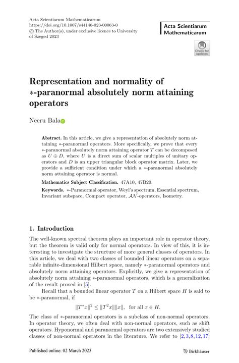 Pdf Representation And Normality Of Paranormal Absolutely Norm Attaining Operators