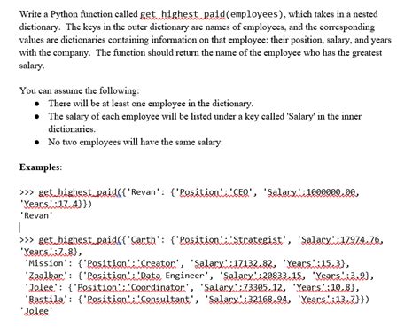 Solved Write A Python Function Called Get Highest Paid