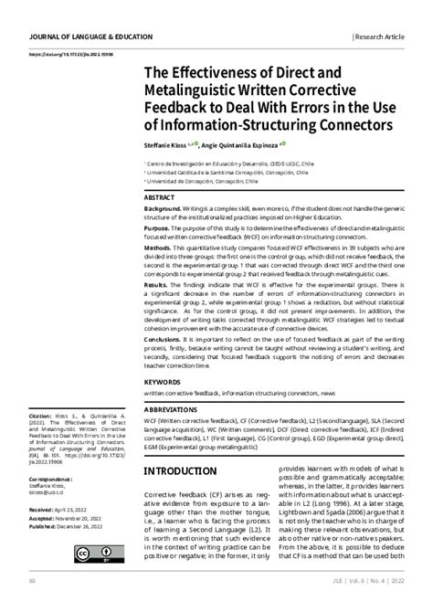Pdf The Effectiveness Of Direct And Metalinguistic Written Corrective Feedback To Deal With