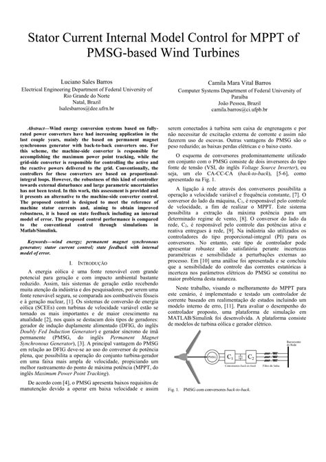 Pdf Stator Current Internal Model Control For Mppt Of Pmsg Based Wind Turbines