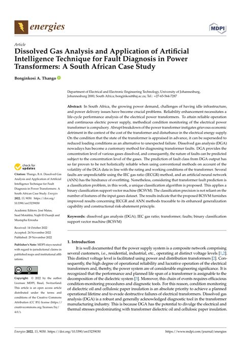Pdf Dissolved Gas Analysis And Application Of Artificial Intelligence Technique For Fault