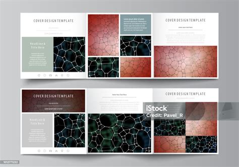 트라이 대 한 비즈니스 템플릿 평방 디자인 브로셔 접어 커버 전단지 레이아웃 벡터 화학 패턴 분자 질감 다각형 분자 구조 셀