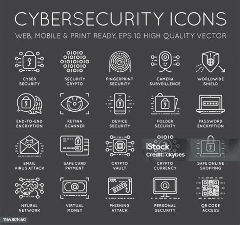 사이버 보안 씬 라인 아이콘 설정 컴퓨터 네트워크 보호 고품질 프리미엄 개요 기호 컬렉션입니다 스트로크 벡터입니다 사이버 날씬한에 대한 스톡 벡터 아트 및 기타 이미지