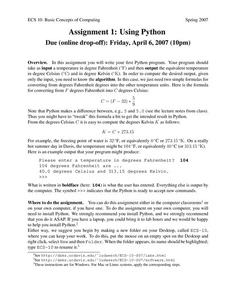 Using Python Concepts Of Computing Assignment 1 Ecs 010 Docsity