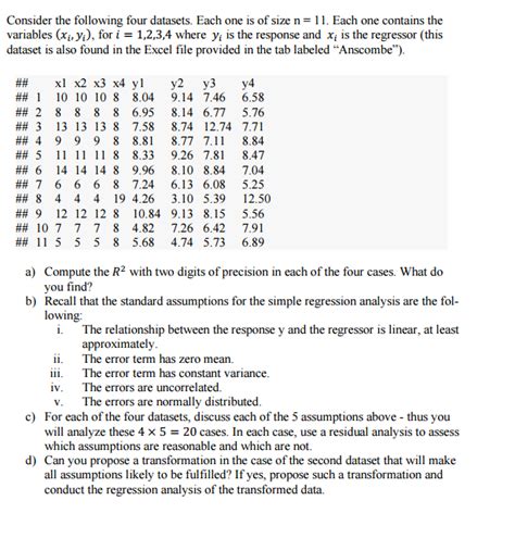 Solved Consider The Following Four Datasets Each One Is Of