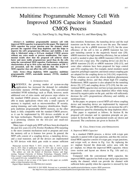 Pdf Multitime Programmable Memory Cell With Improved Mos Capacitor In