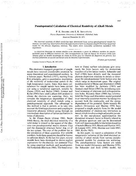 Pdf Pseudopotential Calculation Of Electrical Resistivity Of Alkali Metals Dokumentips