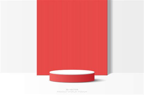 빨간색과 흰색 3d 실린더 연단은 직사각형 수직 모양을 배경으로 한 현대적인 스타일입니다 깨끗한 스튜디오 룸 제품 모형을 위한 최소한의 장면 벡터 렌더링 기하학적 형태 0