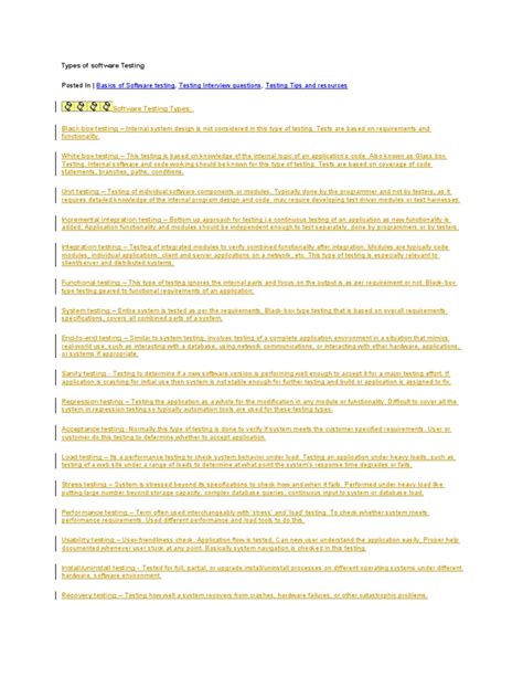 Basics Of Software Testing Testing Interview Questions Testing Tips And