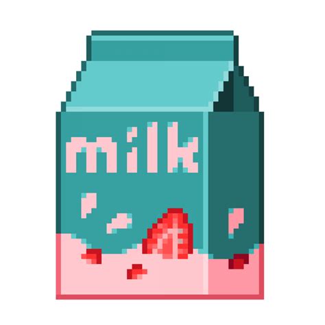 An Bit Retro Styled Pixel Art Illustration Of A Light Blue Strawberry Milk Carton Png