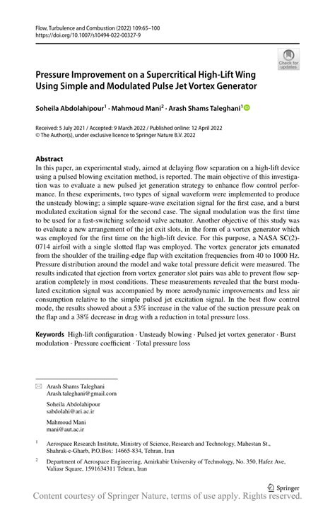 Pressure Improvement On A Supercritical High Lift Wing Using Simple And Modulated Pulse Jet