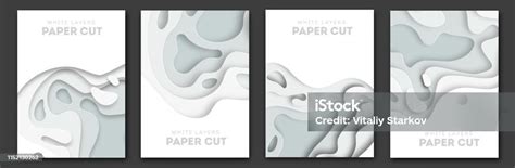종이 컷 웨이브 모양 비즈니스 프리 젠 테이 션 전단지 포스터에 대 한 계층화 된 흰색 곡선 종이 접기 디자인 4 세로 배너의 집합입니다 3d 추상적 인 지도 조각 벡터