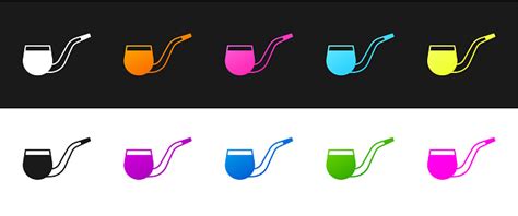 흑백 배경에 격리된 파이프 흡연 아이콘을 설정합니다 연기하지 마십시오 파이프 벡터 개념에 대한 스톡 벡터 아트 및 기타 이미지 개념 개인 장식품 건강에 좋지 않은