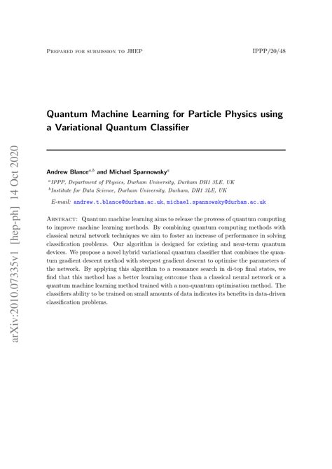Pdf Quantum Machine Learning For Particle Physics Using A Variational Quantum Classifier