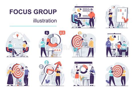 Focus Group Concept With Character Situations Mega Set Vector