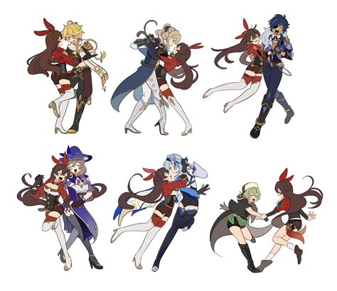 Aether Eula Jean Amber Kaeya And 2 More Genshin Impact Drawn By
