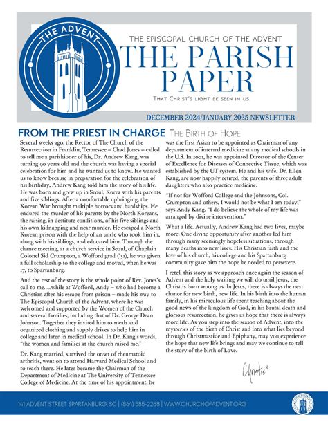 The Parish Paper December 2024january 2025 Issue Episcopal Advent Church