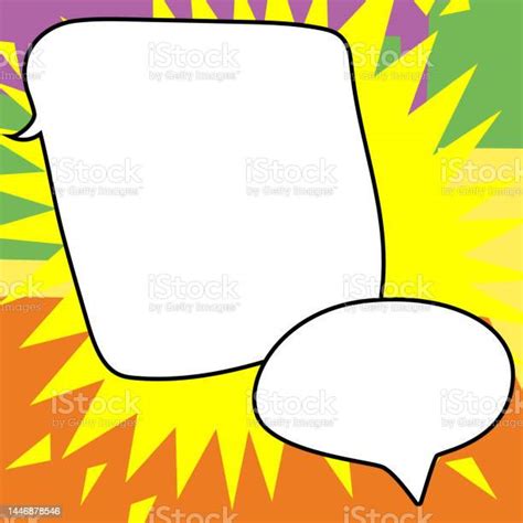 원형 색상 배경 디자인 위에 복사 공간이있는 만화 빈 연설 거품 광고 및 홍보 사업을 대표하는 폭발 프레임 워크의 빈 템플릿