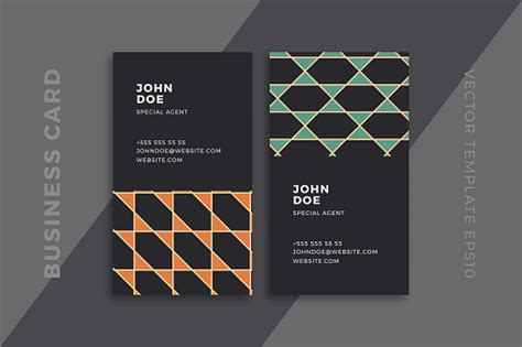 우아한 추상 명함 수직 어두운 템플릿 예술적 기하학적 패턴의 현대 기업 문구 모형 샘플 텍스트가있는 깨끗하고 간단한 벡터 편집