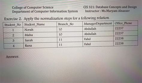 Solved In Class Practices Normalization Exercise Chegg