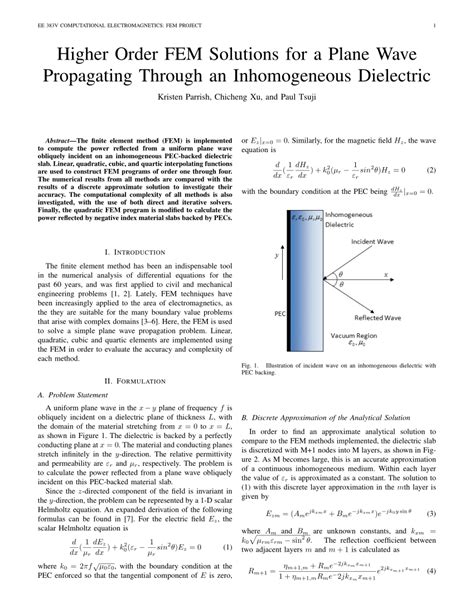Pdf Higher Order Fem Solutions For A Plane Wave Propagating Through An Inhomogeneous Dielectric