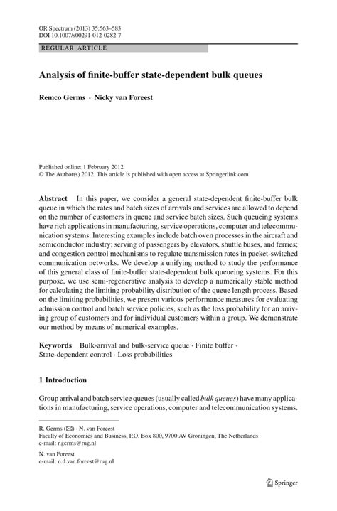 Pdf Analysis Of Finite Buffer State Dependent Bulk Queues