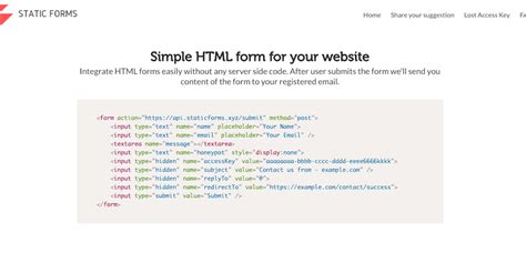 Static Forms Free Html Forms For Your Static Websites Product Hunt