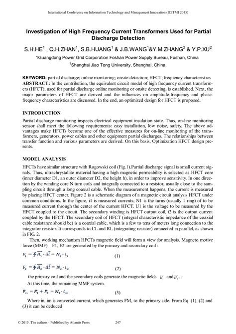 Pdf Investigation Of High Frequency Current Transformers Used For Partial Discharge Detection