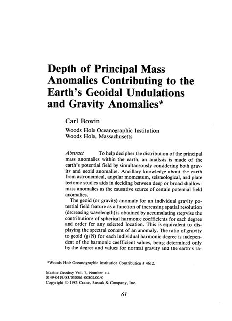 Pdf Depth Of Principal Mass Anomalies Contributing To The Earths Geoid Undulations And