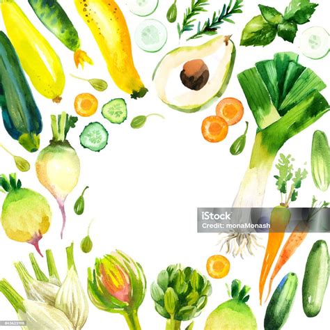 그림 수채화 음식입니다 농부의 시장입니다 다른 야채 세트 양 인데 양파 파 양배추 사탕 무 당근 오이 아보카도 호박 회 향 케이