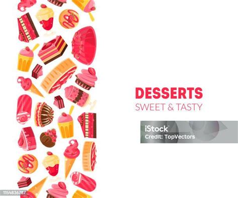 디저트 달 콤 하 고 맛 있는 배너 템플릿 빵집 제과 상점 디자인 요소 벡터 일러스트 레이 션 귀여운에 대한 스톡 벡터 아트 및 기타 이미지 Istock