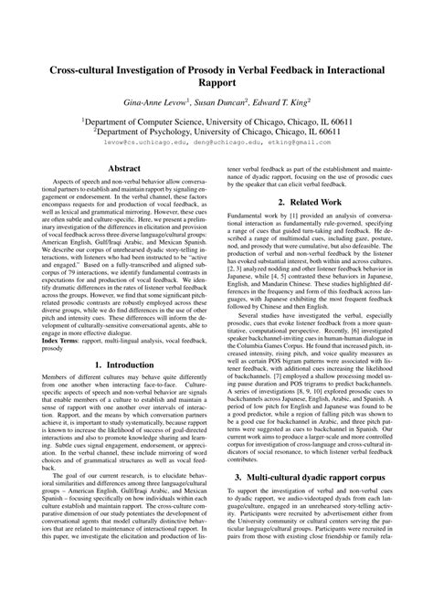 Pdf Cross Cultural Investigation Of Prosody In Verbal Feedback In