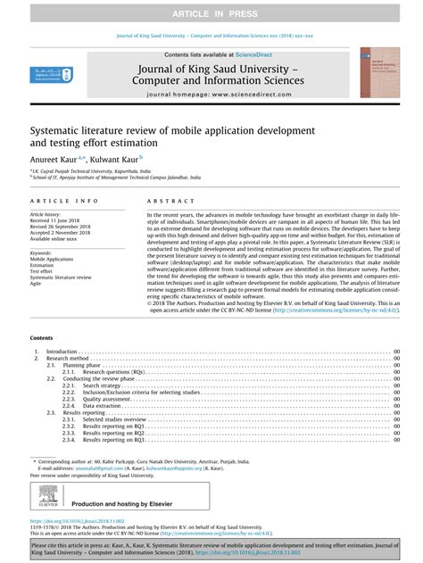 Pdf Systematic Literature Review Of Mobile Application Development And Testing Effort Estimation