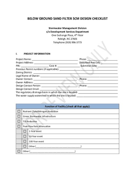 Fillable Online Below Ground Sand Filter Scm Design Checklist Stormwater Design Manual Fax