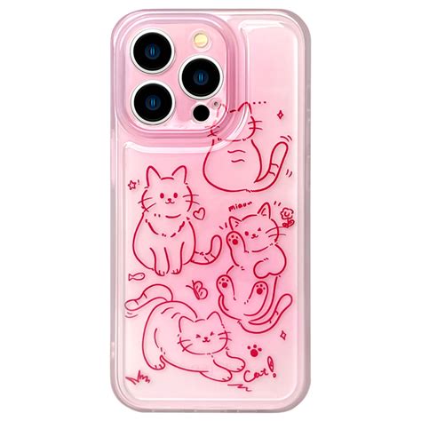 수심 수심 Pink Meow Case 아이폰 케이스 고양이 투명 하드 핑크 귀여운 감성 폰 위시버킷
