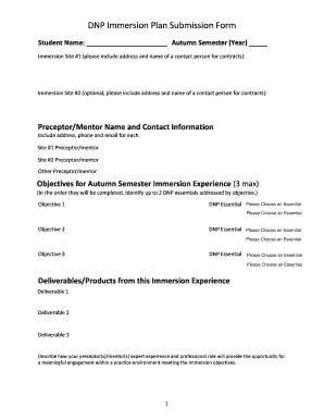 Fillable Online DNP Immersion Plan Submission Form Fax Email Print PdfFiller