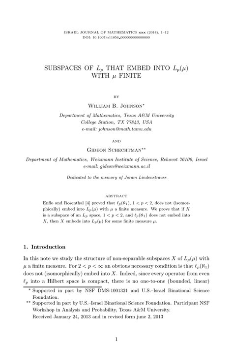 Pdf Subspaces Of L P That Embed Into L P µ With µ Finite