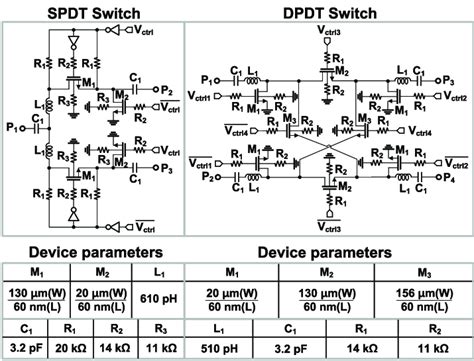 Schematic And All Device Parameters Of The Spdt Left And Dpdt Right