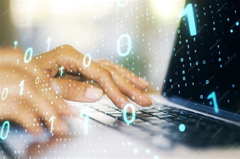 Premium Photo Creative Abstract Binary Code Sketch And Hands Typing On Computer Keyboard On