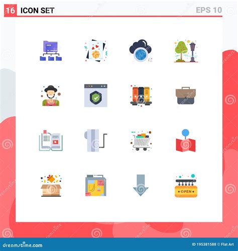 Set Of 16 Vector Flat Colors On Grid For Gardener Park Computing Cityscape Tree Stock Vector