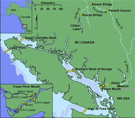 Map Of The Acoustic Receiver Array Yellow Lines And Dots Used To Download Scientific Diagram