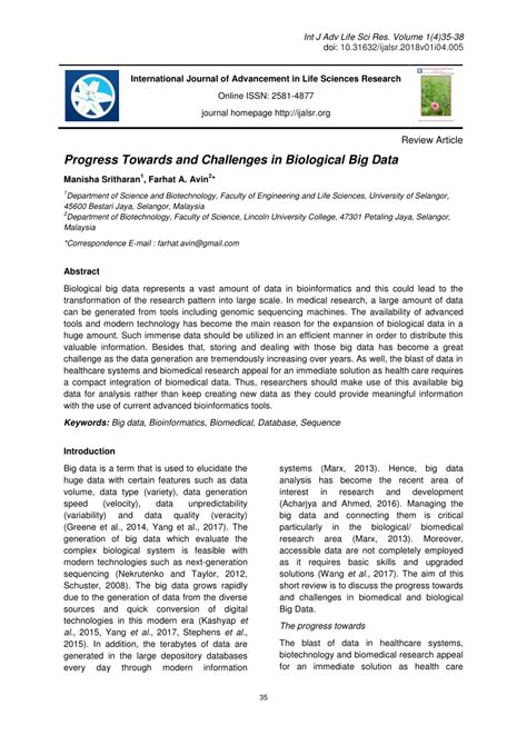 PDF Progress Towards And Challenges In Biological Big Data