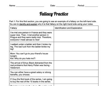 Fallacies Lessons Worksheets Projects Quiz And Writing BUNDLE
