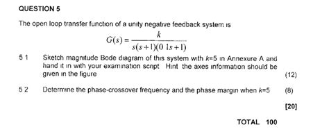 Question 5 The Open Loop Transfer Function Of A Unity Negative Feedback