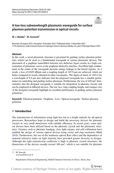 A Low Loss Subwavelength Plasmonic Waveguide For Surface Plasmon