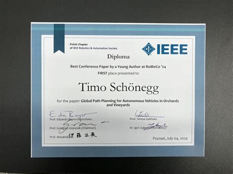 Results Of Best Conference Paper By A Young Author On The 13th International Workshop On Robot