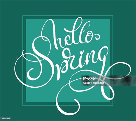 안녕하세요 봄 녹색 배경 프레임에 단어입니다 서 예 문자 벡터 일러스트 레이 션 Eps10 계절에 대한 스톡 벡터 아트 및 기타 이미지 Istock