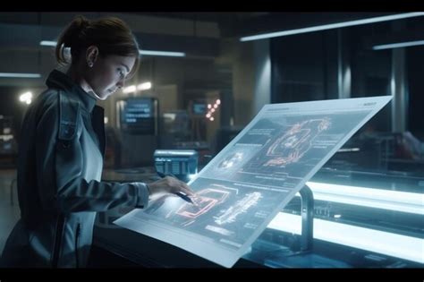 Woman Using Technology Of Augmented Reality Premium Ai Generated Image