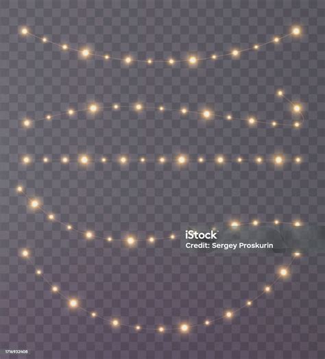 축제 크리스마스 빛 금 화환입니다 엽서 초대장 배경 명함을 위한 장식 요소 겨울 새로운 컬렉션 20232024 갈란드 장식품에 대한 스톡 벡터 아트 및 기타 이미지 Istock