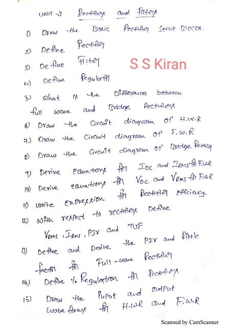 Rectifiers And Filters Short Question And Answers By S S Kiran Sir Pdf